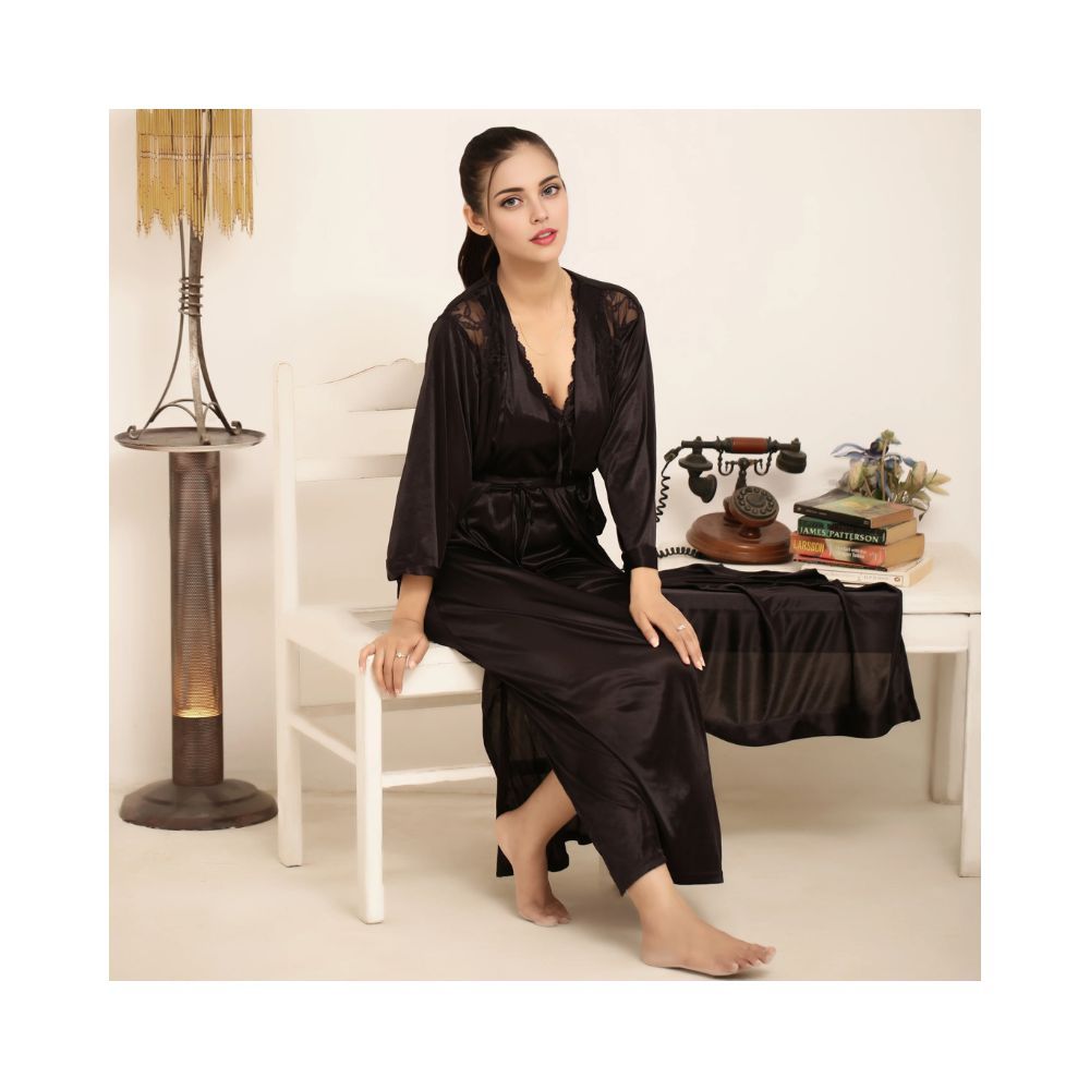 Sajiero Women's Gown Set, Orina Silk, Dark Grey, Perfect Fit for Bra ...