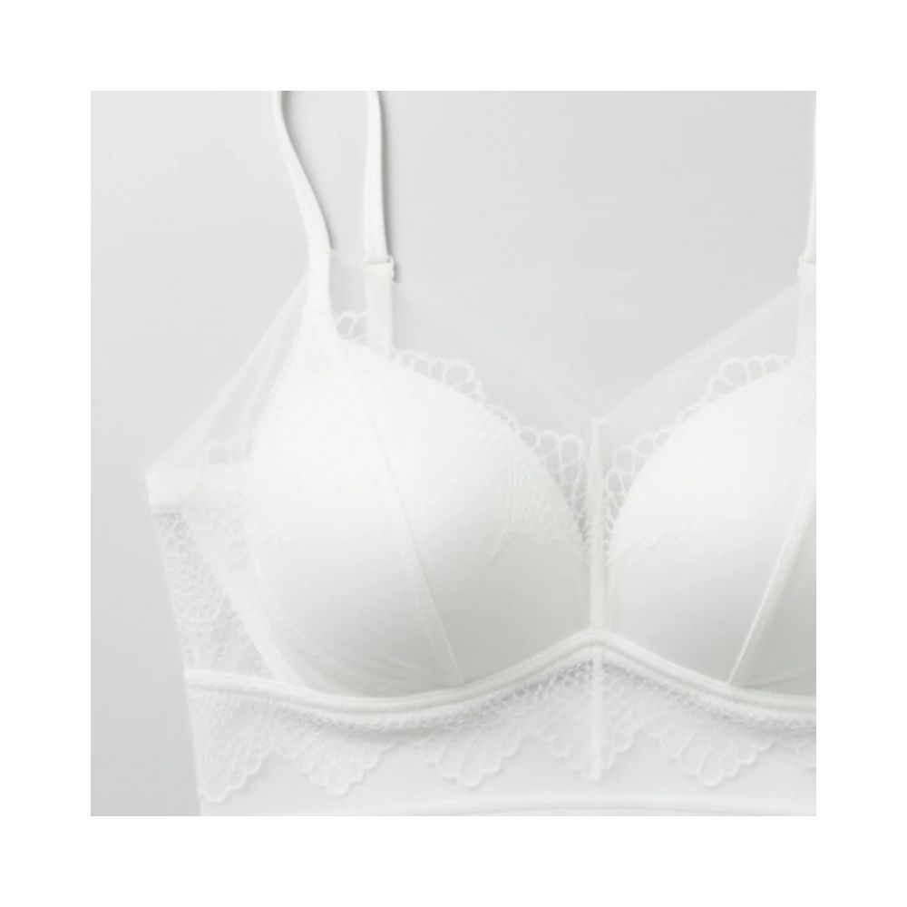 Sajiero Women's Seamless Padded Bra, Nua Lace, Adjustable Straps, White ...