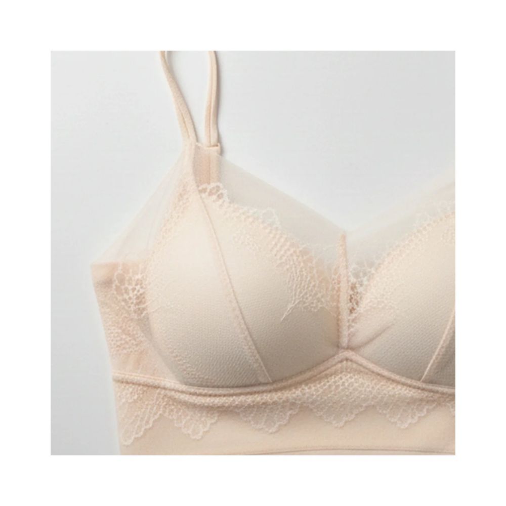 Sajiero Women's Seamless Padded Bra, Nua Lace, Adjustable Straps Skin ...