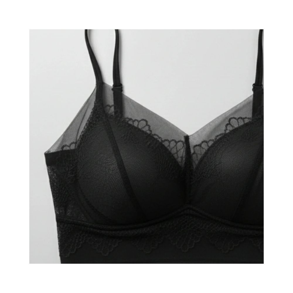 Sajiero Women's Seamless Padded Bra, Nua Lace, Adjustable Straps, Black ...
