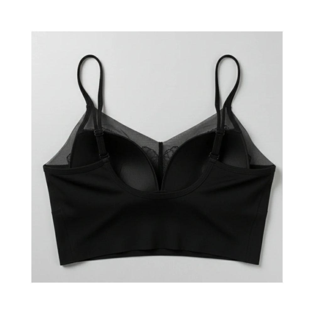 Sajiero Women's Seamless Padded Bra, Nua Lace, Adjustable Straps, Black ...