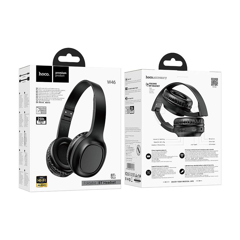 HOCO Charm Bluetooth Headset, 200mAh Battery, 20 Hours Playtime, Black, W46