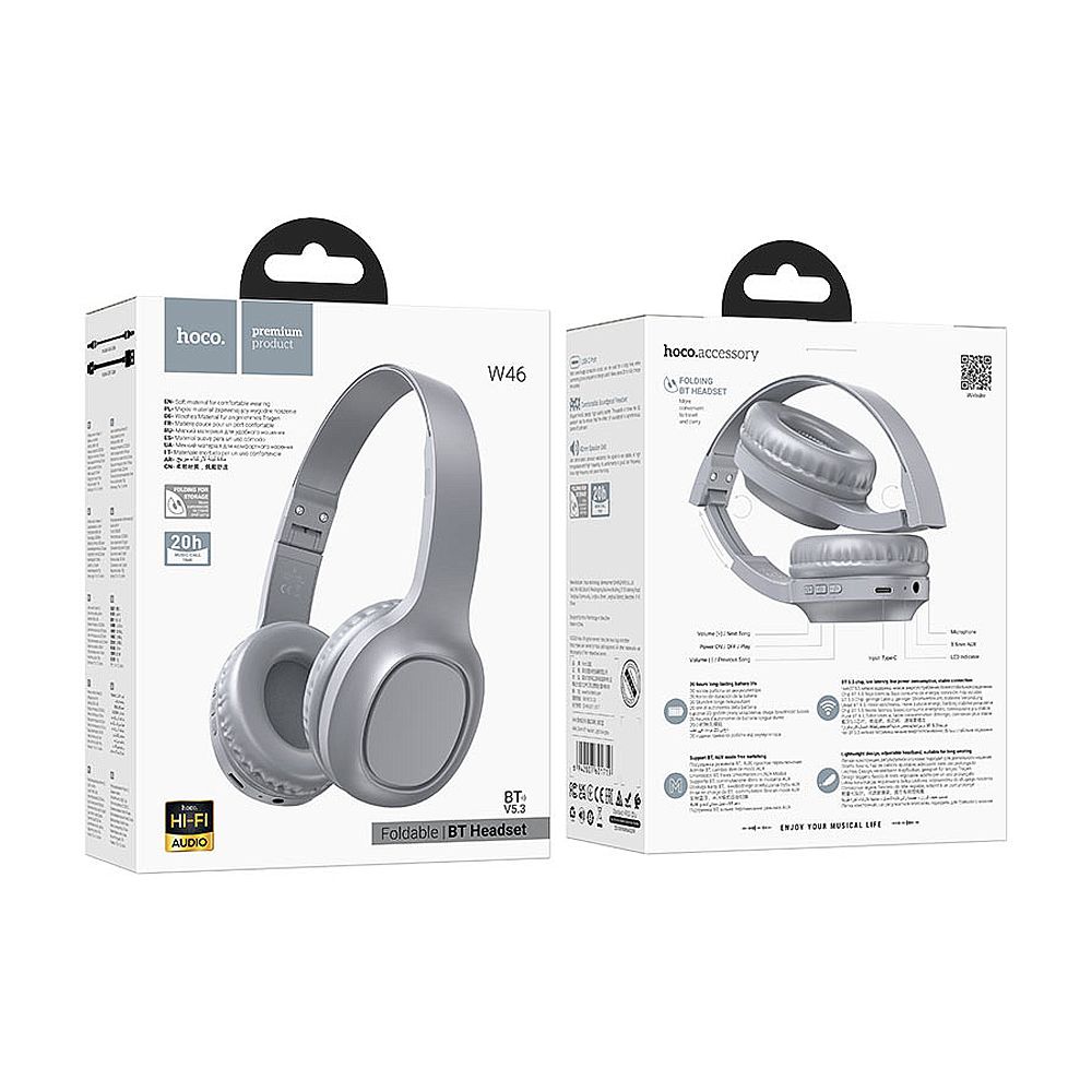 HOCO Charm Bluetooth Headset, 200mAh Battery, 20 Hours Playtime, Grey, W46
