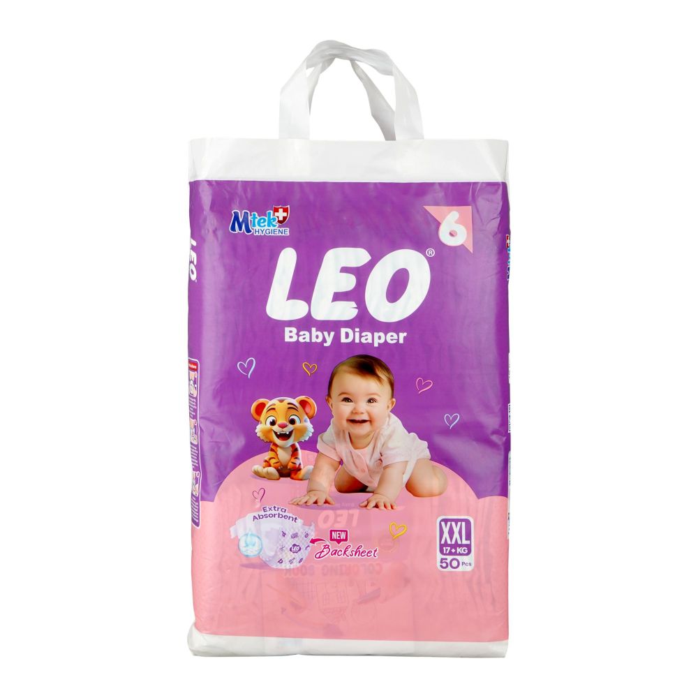 Leo Baby Diaper, XXL, 6, 17+ KG, 50-Pack