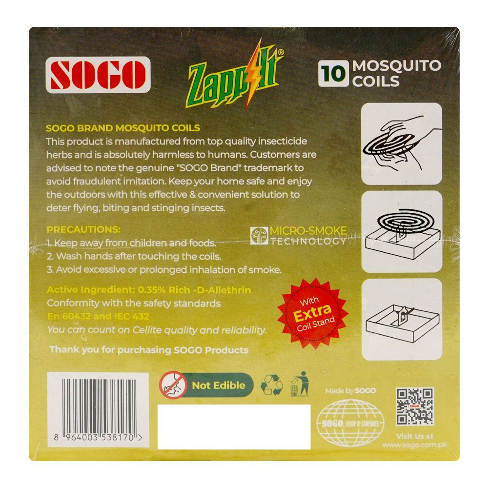 SOGO Zapp-It Mosquito Black Coil, 10-Pack