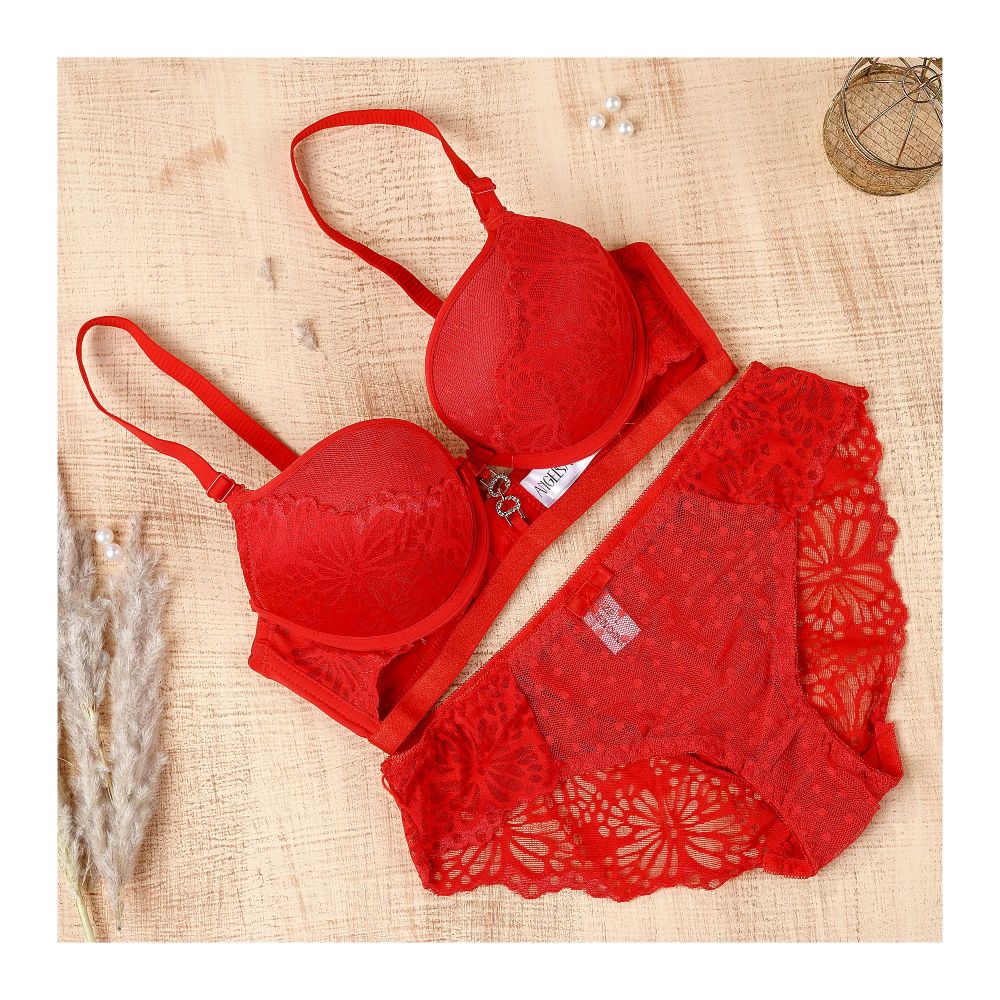 NG Fashion Aura Angels Women's Foam Bra Set, Red, A24059