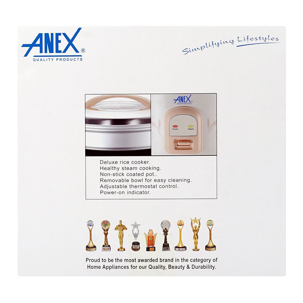 Anex Deluxe Rice Cooker, 900W, 220-240V, 2.2 Liters, AG-2023