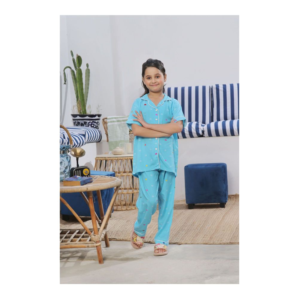 Order Basix Girls Sweat Heart Short Sleeves Night Suit, Sea Turquoise ...