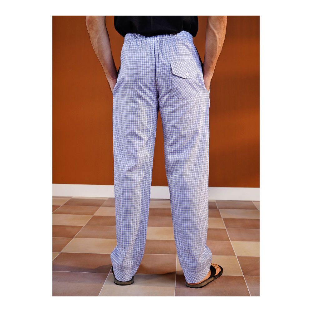 Basix Men's Cotton Blue & White Miniature Checkered Trouser, MT-931