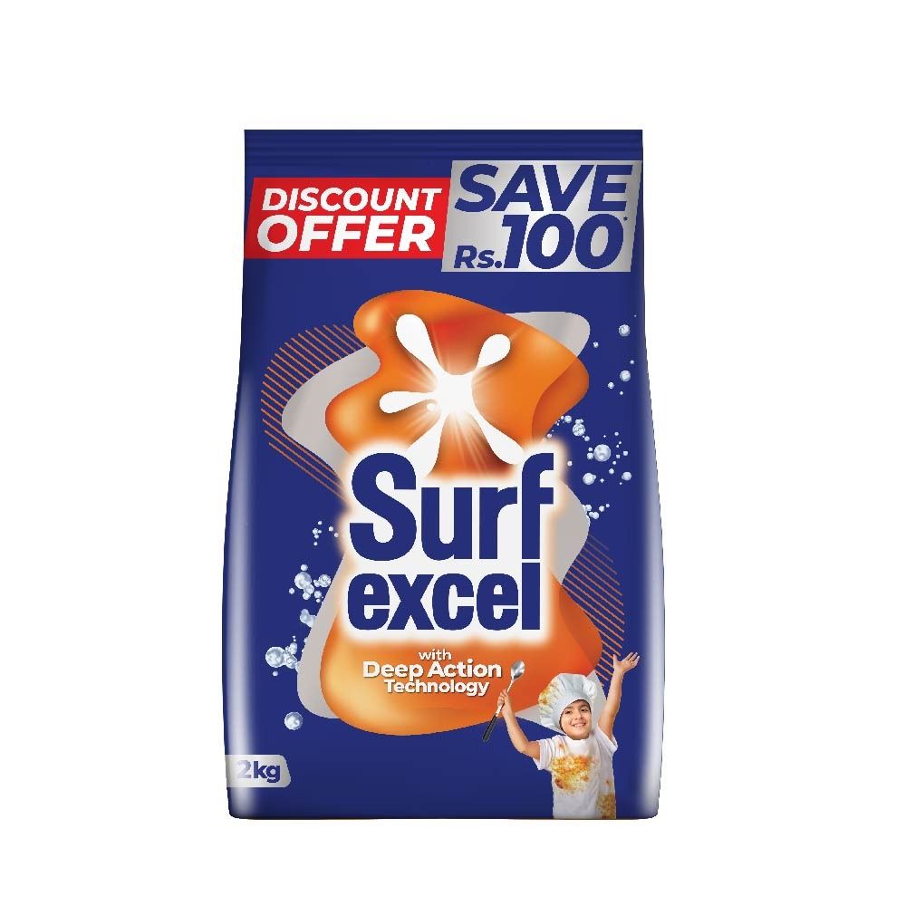 Surf Excel Laundry Detergent Washing Powder, 2kg Saver Pack Rs.100/-