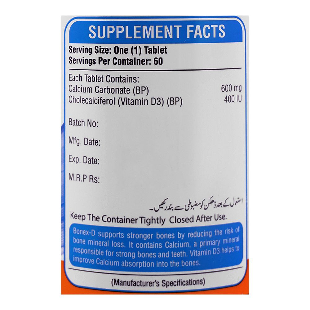 Purchase Nutrifactor Bonex-D Calcium + Vitamin D3 Bones Health Food Supplement, 60 Tablets ...