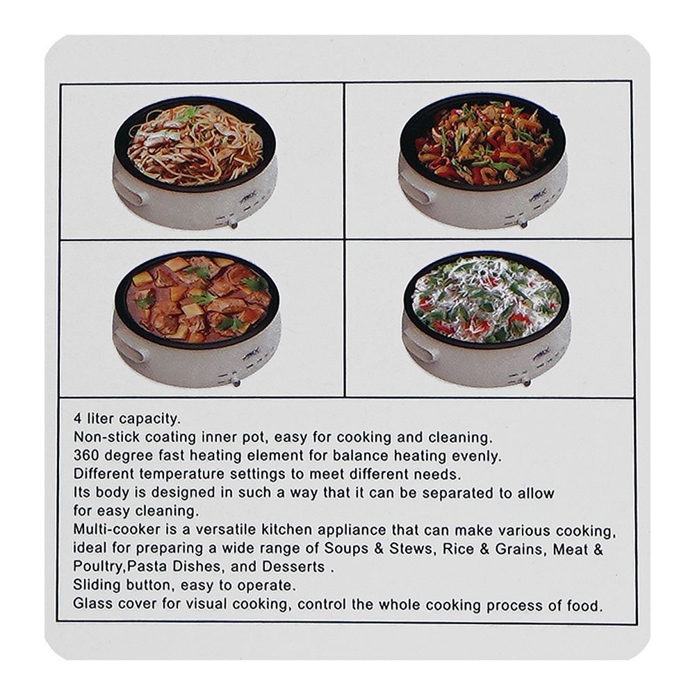Anex Deluxe Multi Cooker, 1350W, 220-240V, 4 Liters, White, AG-2022