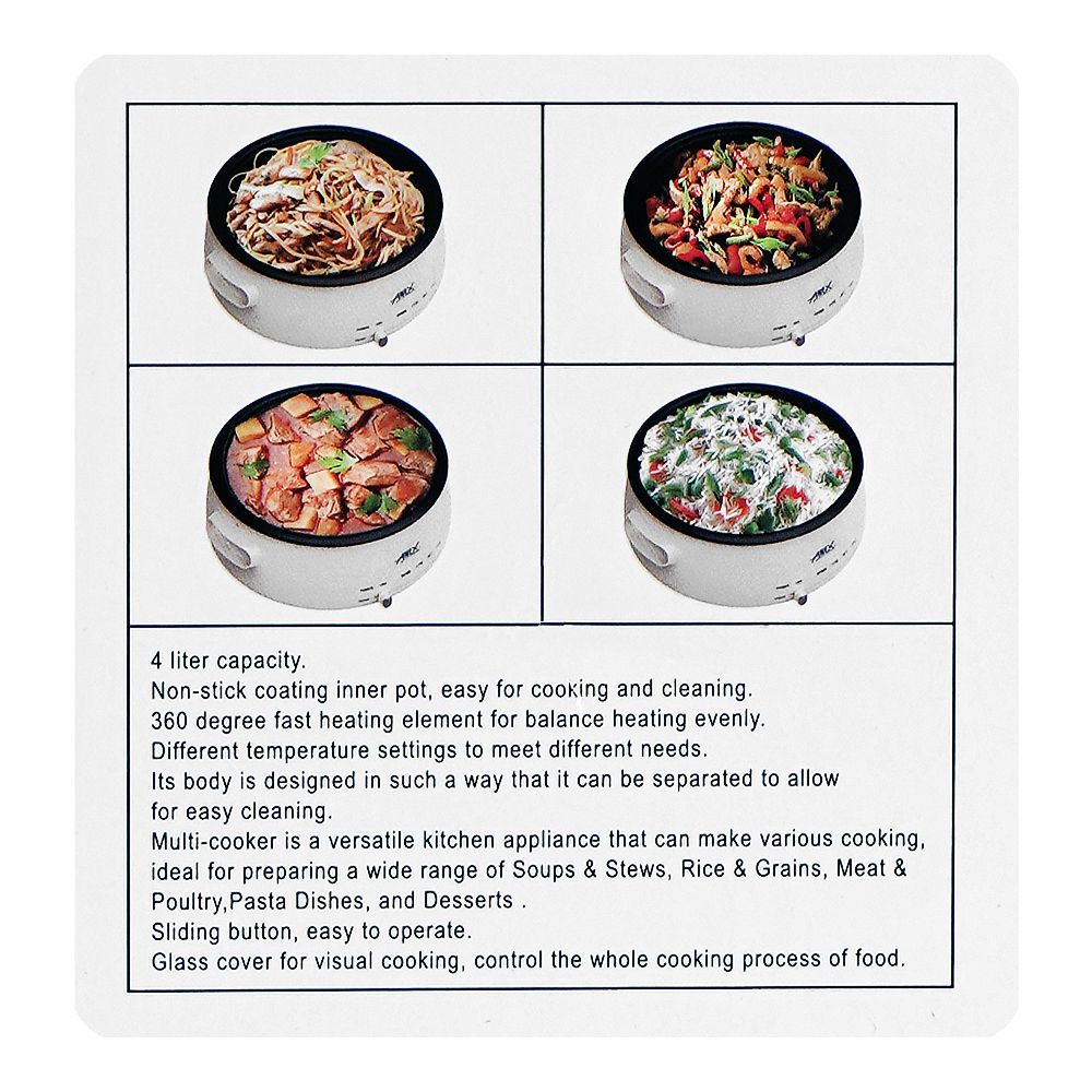 Anex Deluxe Multi Cooker, 1350W, 220-240V, 4 Liters, Black, AG-2022