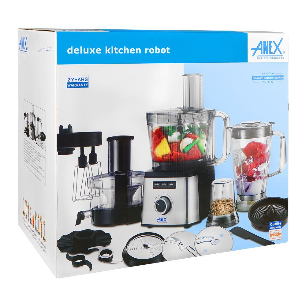 Anex Deluxe Kitchen Robot, 1200W, 220-240V, 1.8 Liter Jar + 3.5 Liters ...