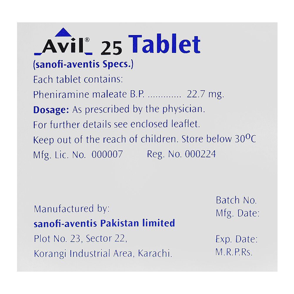 Buy Sanofi-Aventis Avil Tablet, 25mg, 1-Strip Online at Best Price in ...