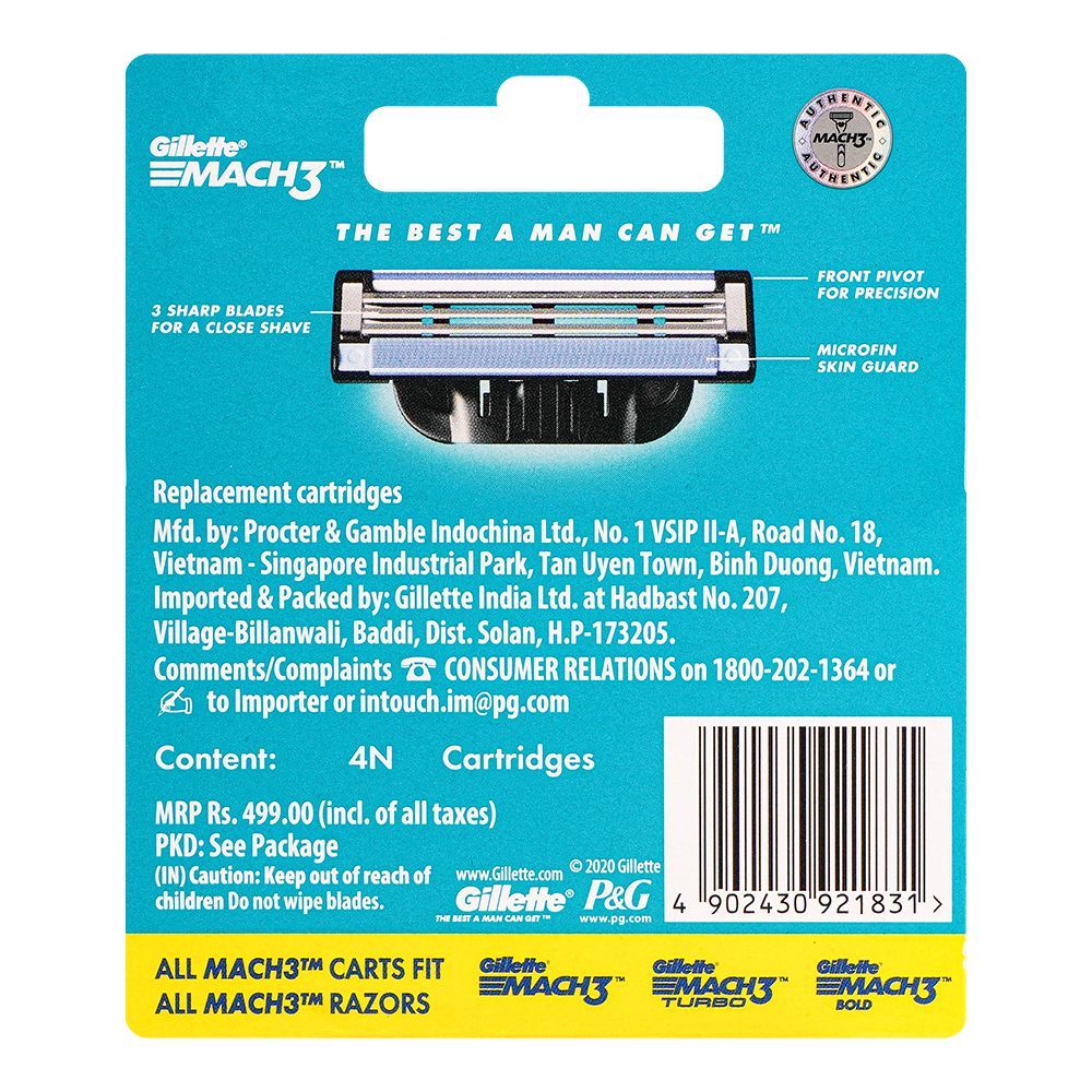Buy Gillette Mach3 Cartridges, Razor Blades, 4-Pack Online at Best ...