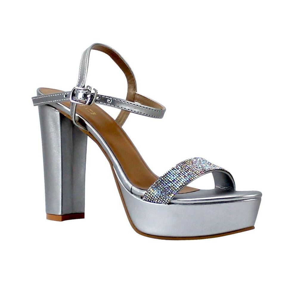 Walkeaze Women Formal Block Heel, Silver, 62545S