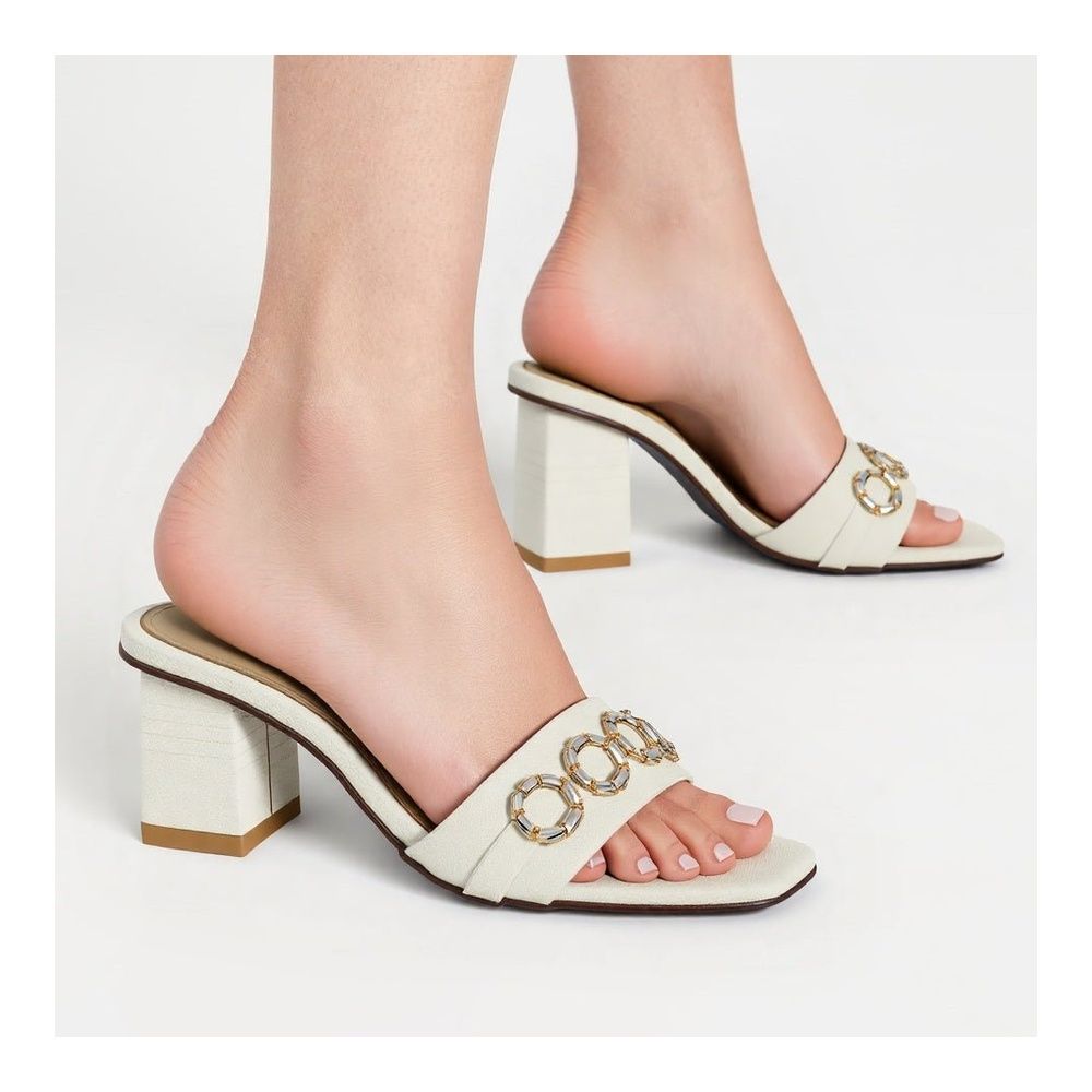 Walkeaze Women Formal Block Heel, White, 73742S