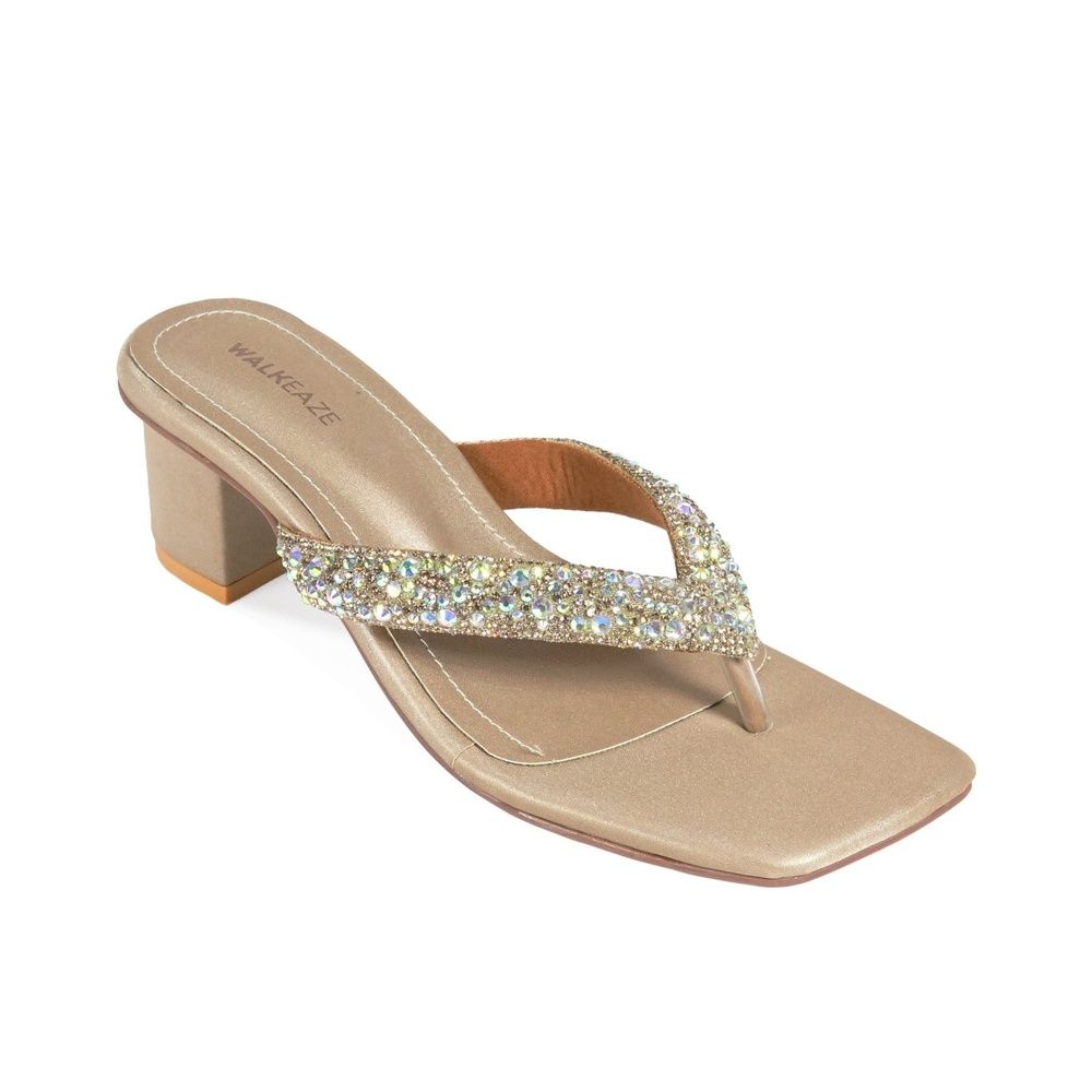 Walkeaze Women Formal Block Heel, Golden, 75130S