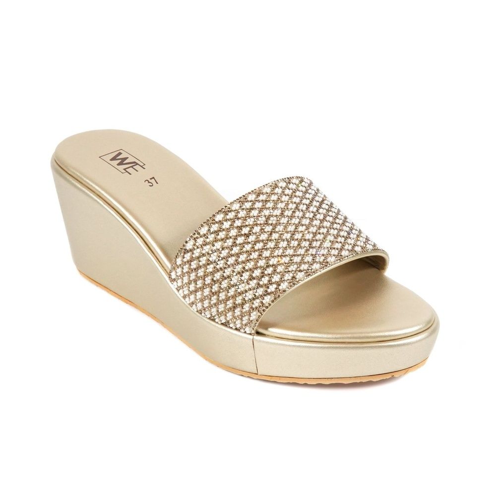 Walkeaze Women Formal Wedge, Golden, 75270S