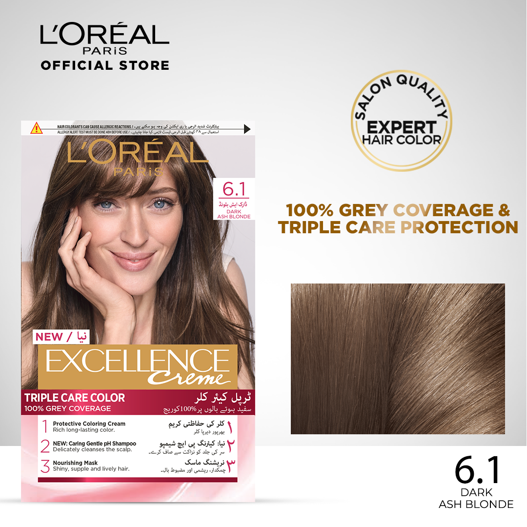 Buy L'Oreal Paris Excellence Hair Color Dark Ash Blond 6.1 Online at ...