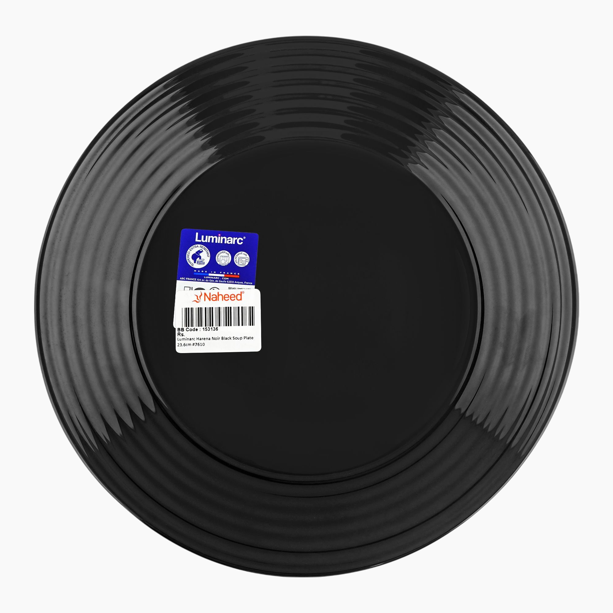 Luminarc Harena Noir Soup Plate, 23.6cm, Black, 7610