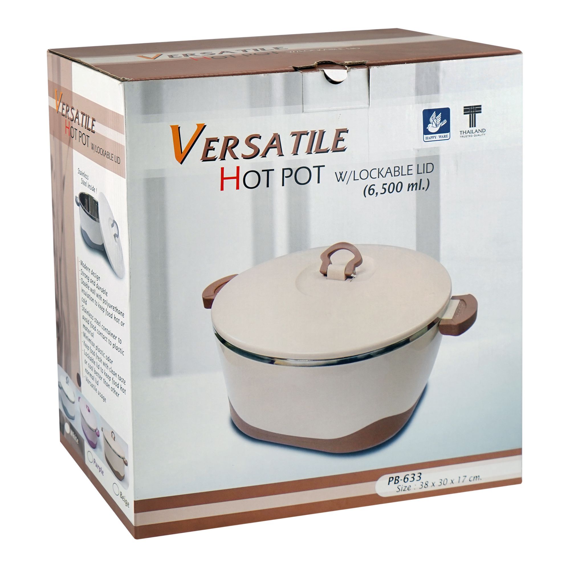 Happy Ware Hot Pot With Lockable Lid, 38 X 30 X 17cm, 6500ml, Brown, SU-633