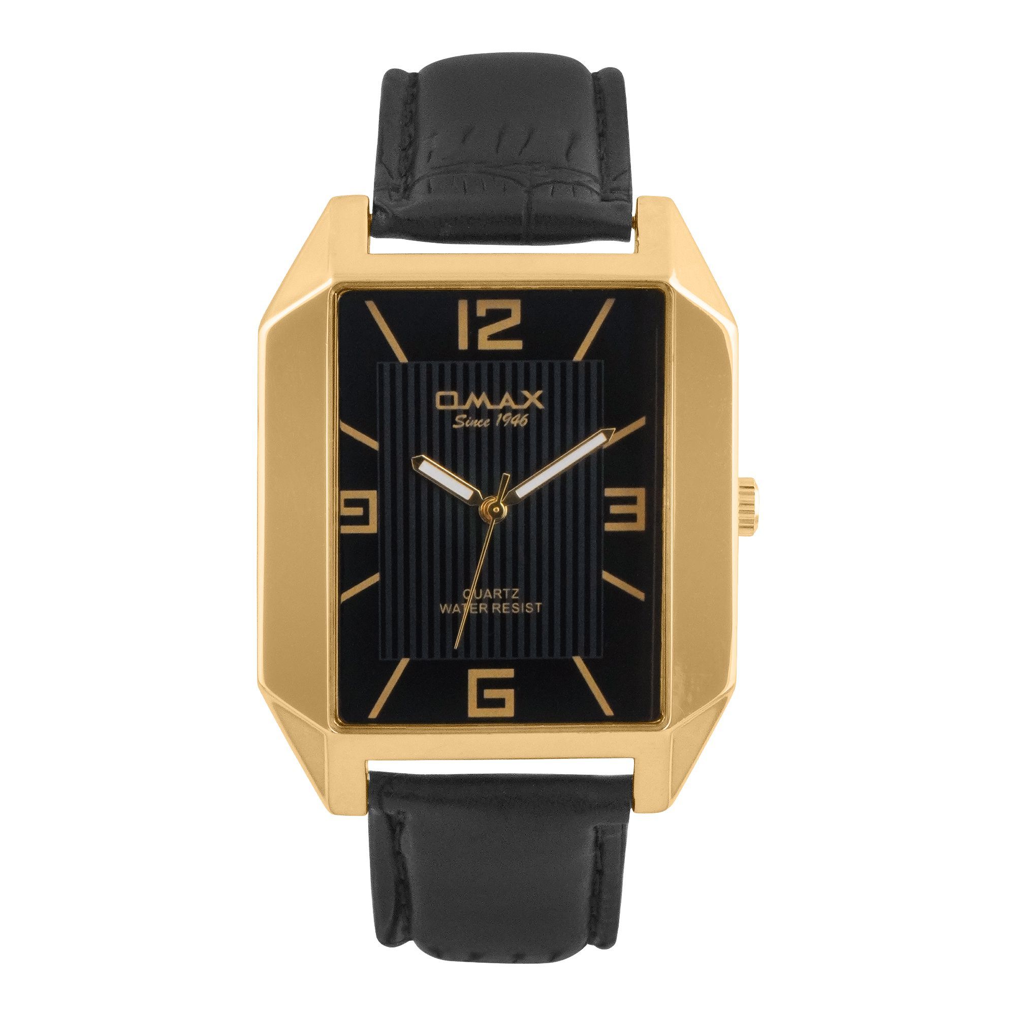 Buy Omax Men's Golden Square Dial With Texture Black Strap Analog Watch ...