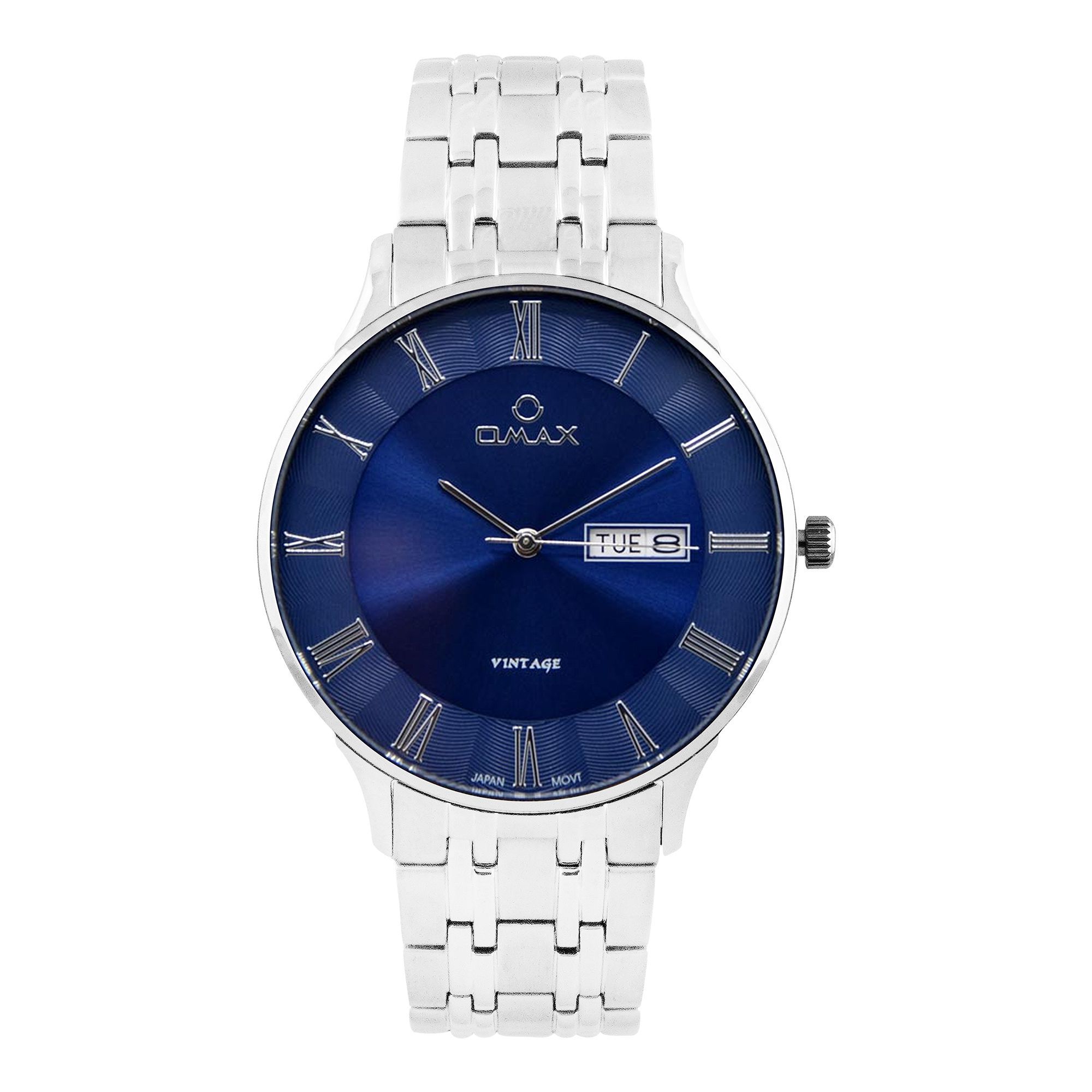 Purchase Omax Men's Navy Blue Round Dial With Chrome Bracelet Analog ...