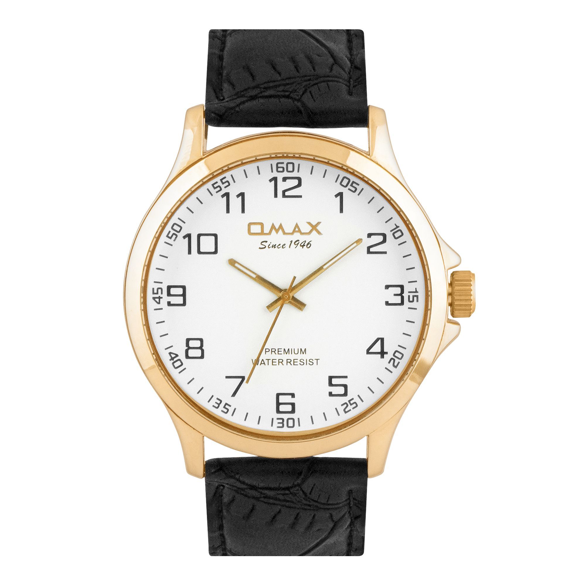 Buy Omax Men's Premium Yellow Gold Round Dial With Texture Black Strap ...