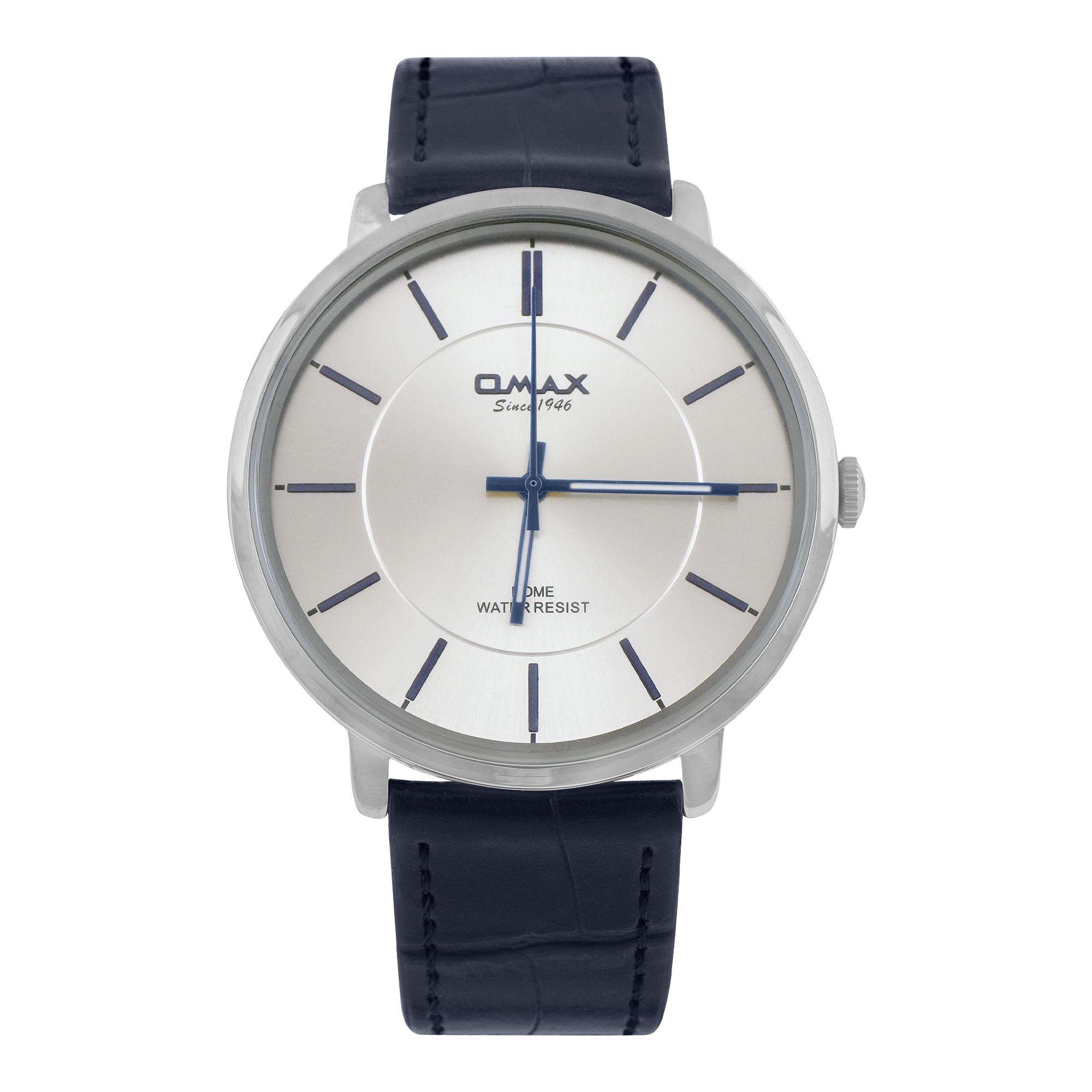 Order Omax Men's Chrome Round Dial With Textured Navy Blue Strap Analog ...