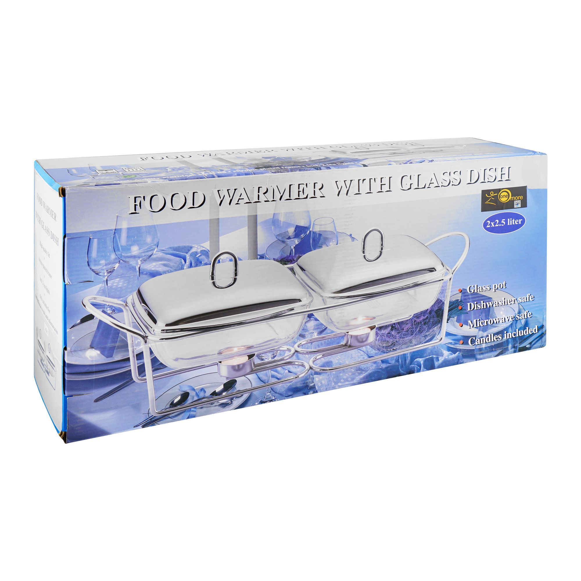 Onemore 2-Compartment Casserole Serving Glass Dish with Candle Stand ...