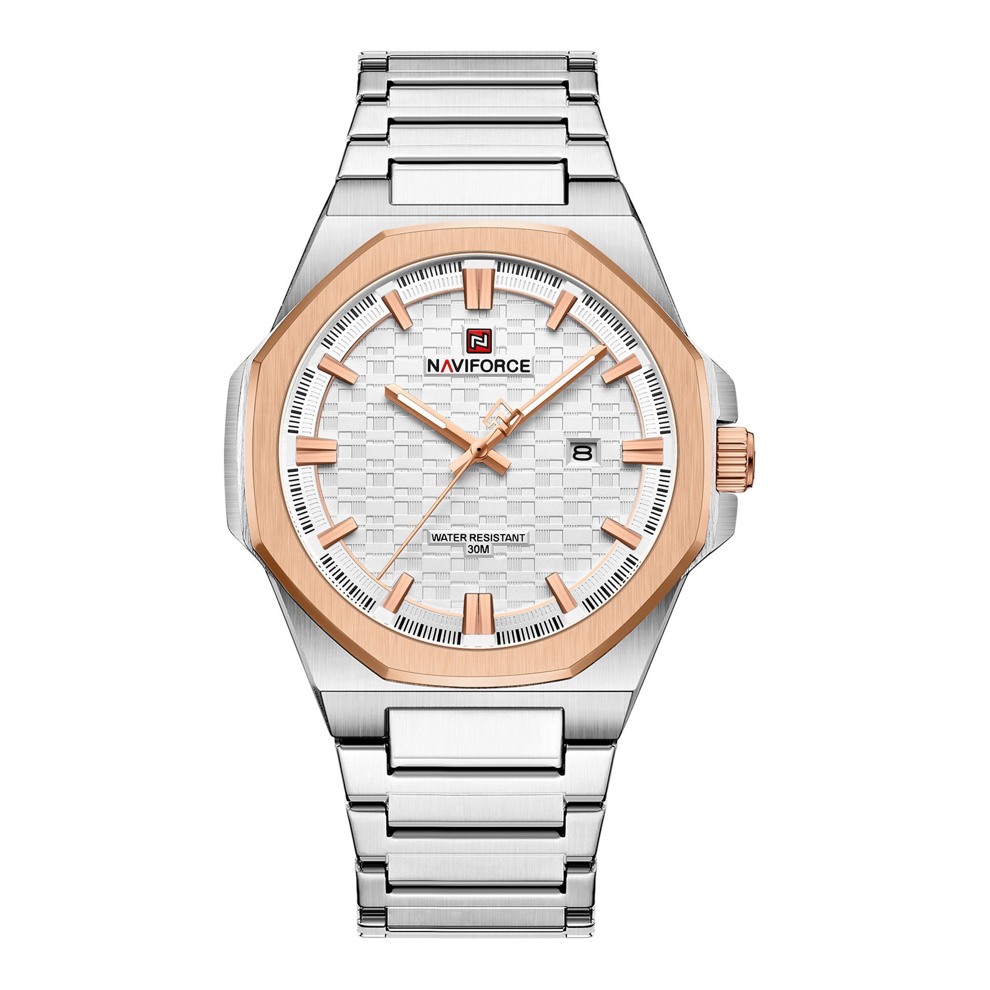 Naviforce Men Analog Watch With Silver & Golden Dial & Stainless Steel ...