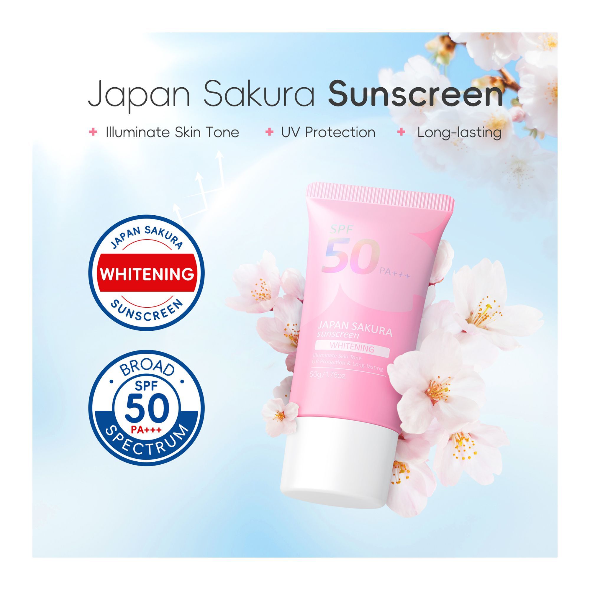 Laikou Japan Sakura Whitening Sunscreen, UVA & UVB Protection, SPF50 PA ...