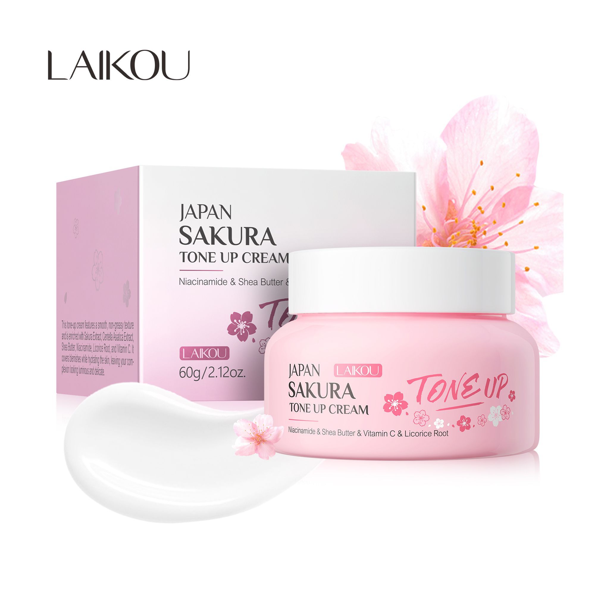 Laikou Japan Sakura Tone Up Cream, Vitamin C & Niacinamide, 60g, LK97486B