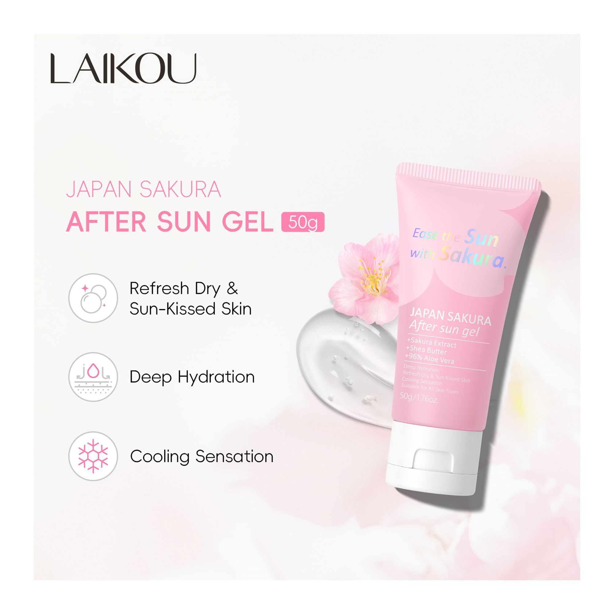 Laikou Japan Sakura After Sun Gel, Deep Hydration, For All Types Of Skin, 50g, LK97732A