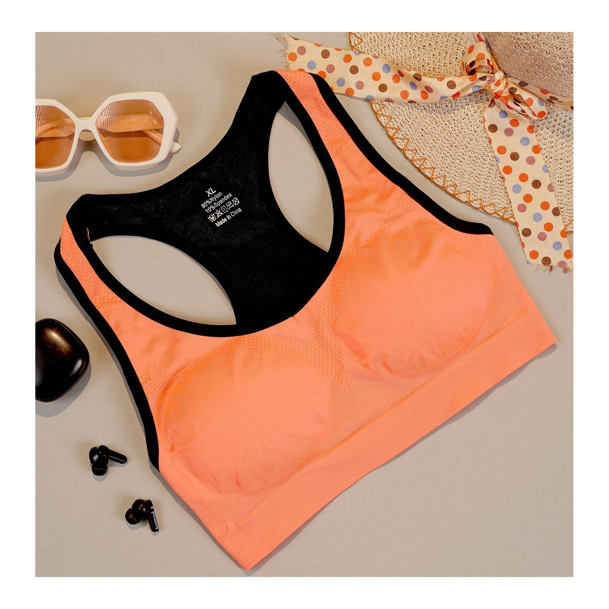 Women's Gym & Sport Traceless Bra, Nylon, Orange, 6177