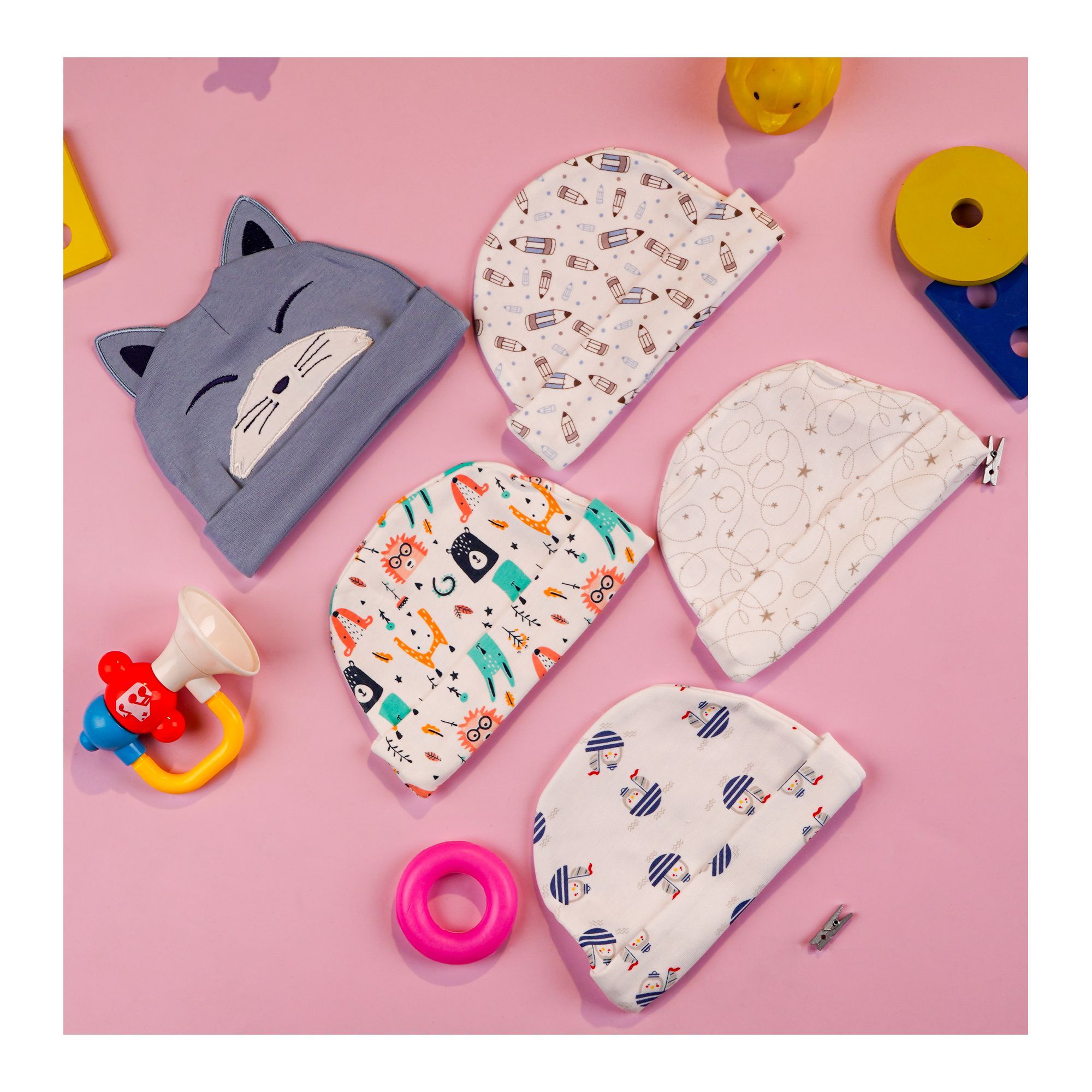 TG Kids Center Cap, Gray White Cat, 5-Pack