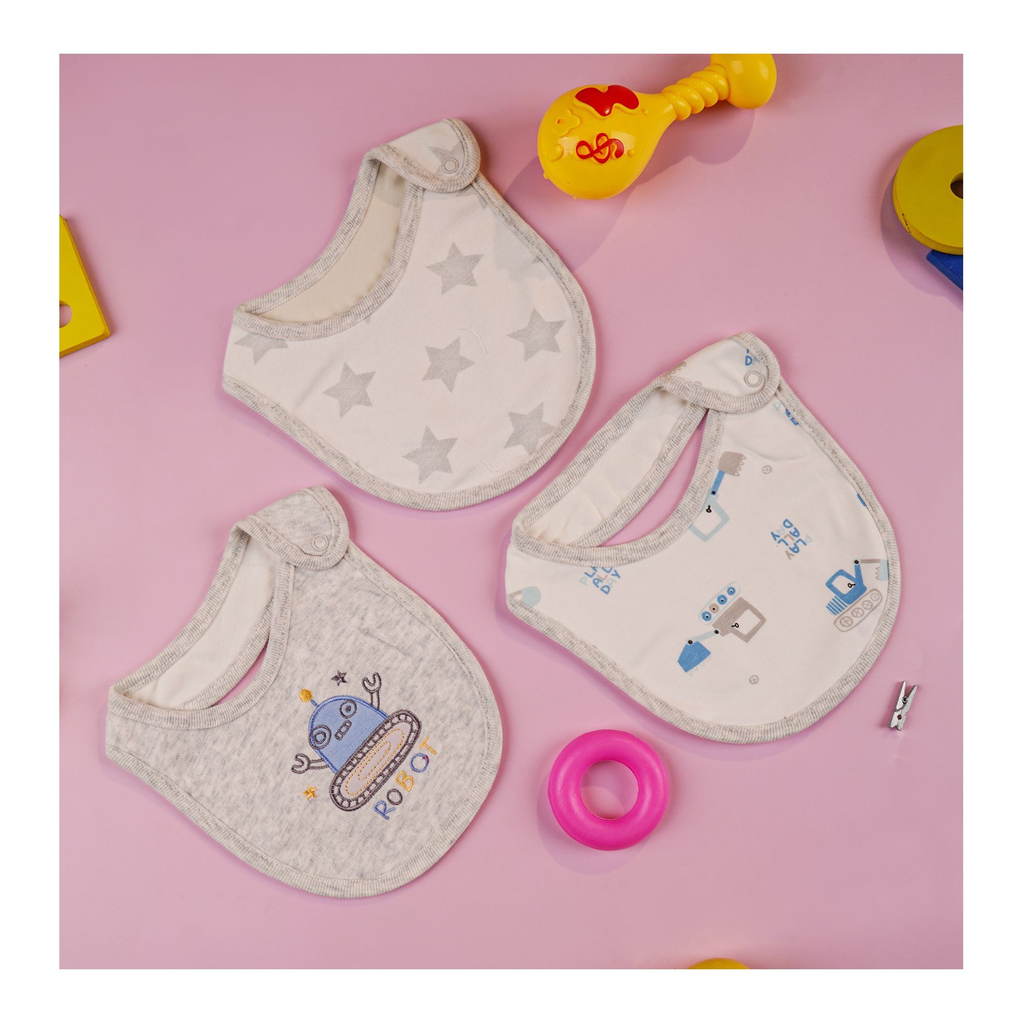 TG Kids Center Bib, Gray White Robot, 3-Pack