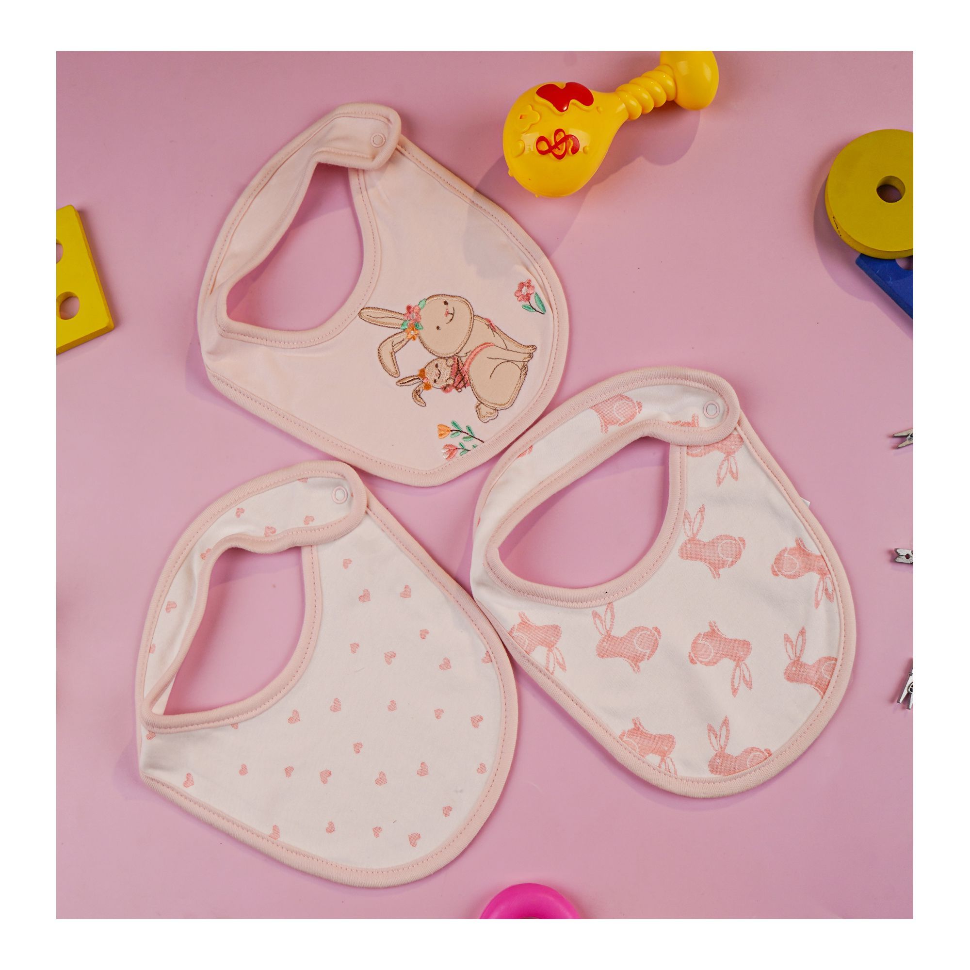 TG Kids Center Bib, Baby Pink Rabbit, 3-Pack