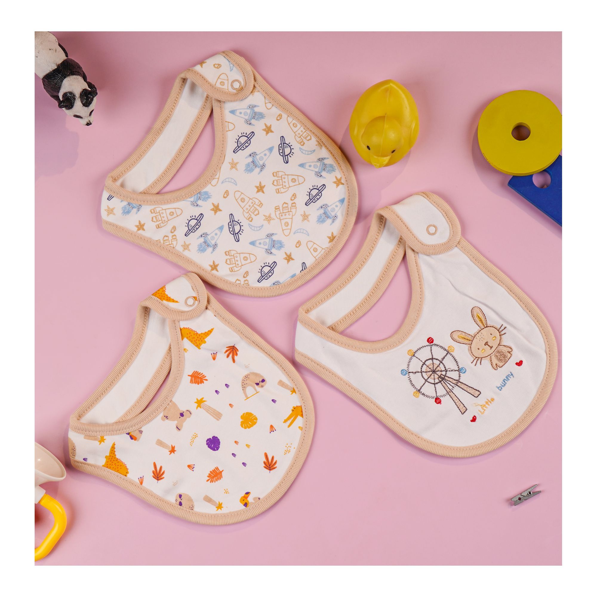 TG Kids Center Bib, White Phone Rabbit, 3-Pack