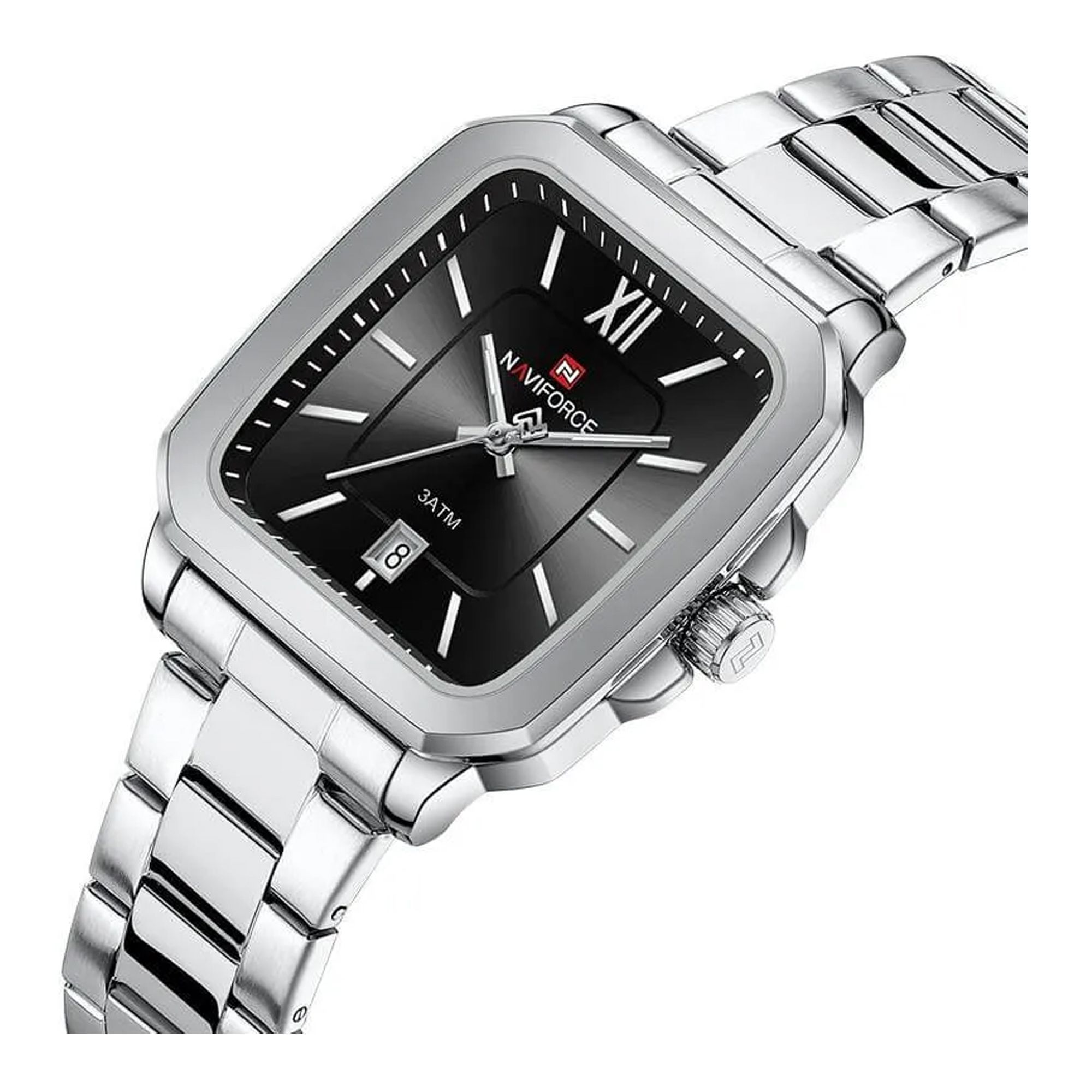 Naviforce Sleek Square Men's Analog Watch With Silver & Black Dial ...