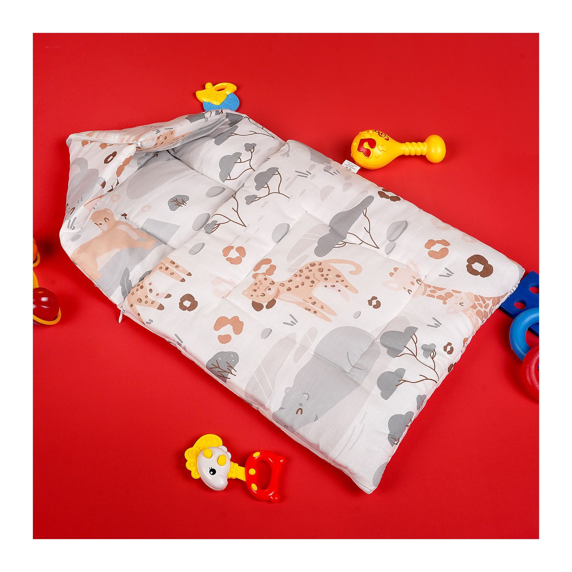 Fun Club Baby Carry Nest Bag (Cap Zipper) Jungle, White, Cotton, TC-144