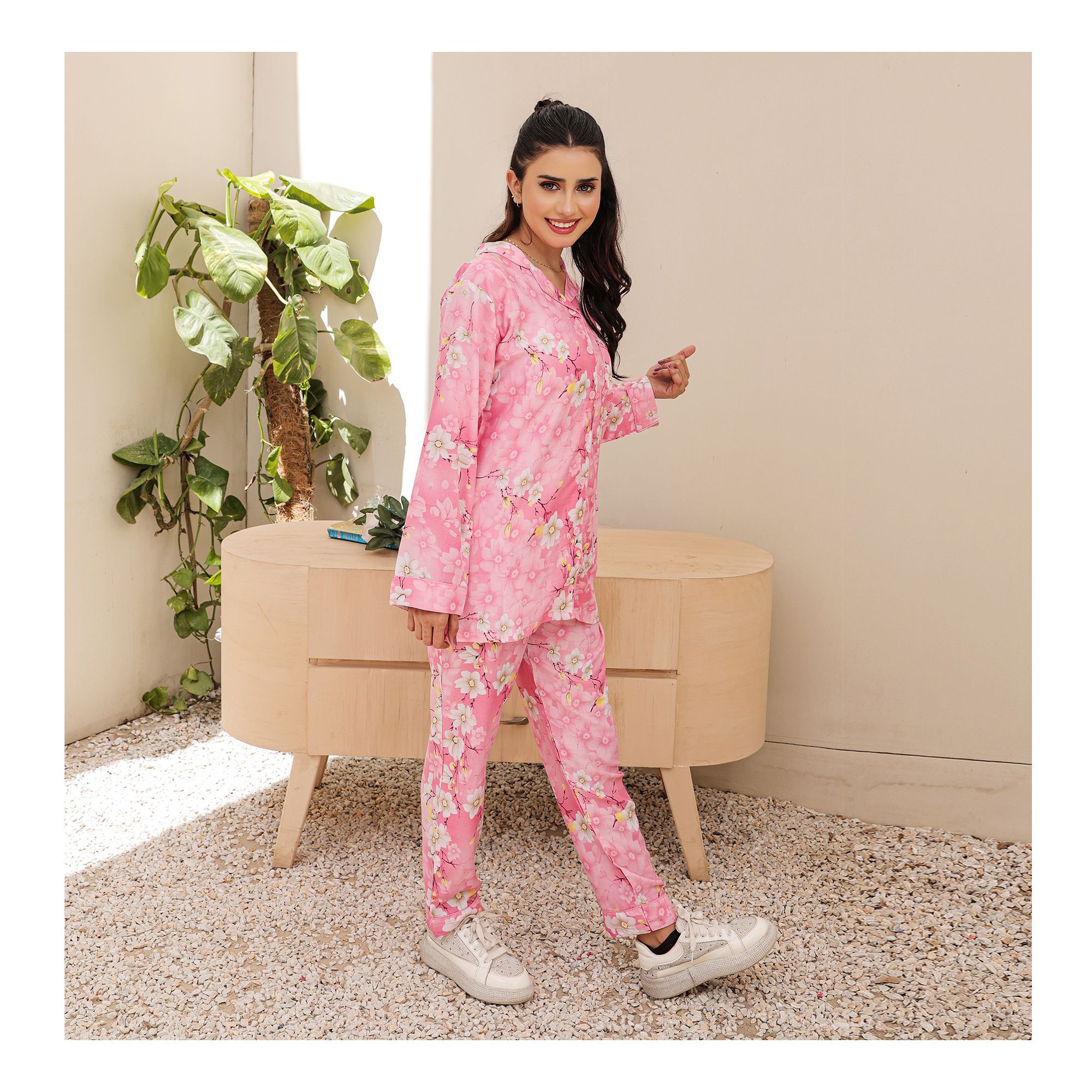 Buy Basix Women Loungewear Baby Pink & White Flora, 2 Piece Set, LW-613 ...