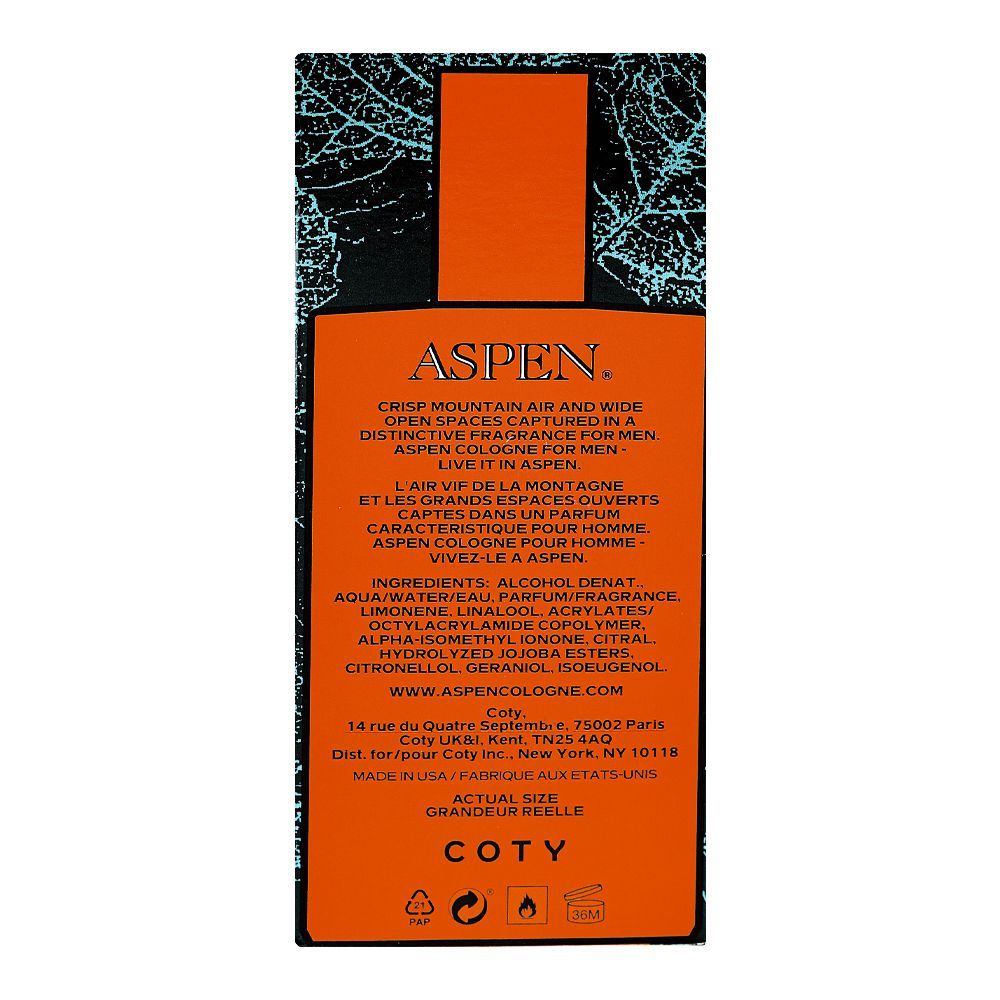 Aspen Cologne Spray, For Men, 118ml