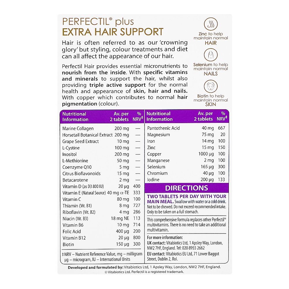 Perfectil Original Skin, Hair & Nails Vitamin Supplement, Box (60 Tablets)