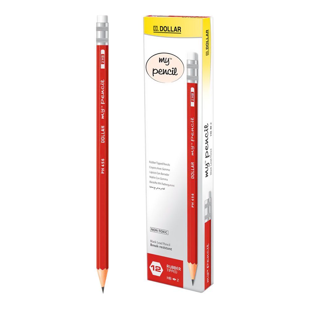 Buy Dollar My Pencil Black Lead Pencil With Eraser, Red Body, 12-Pack ...