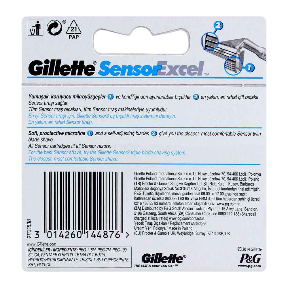 Purchase Gillette Sensor Excel Cartridges, Razor Blades, 5-Pack Online ...