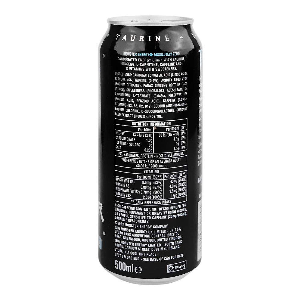 Monster Absolutely Zero Sugar Energy Drink, 500ml