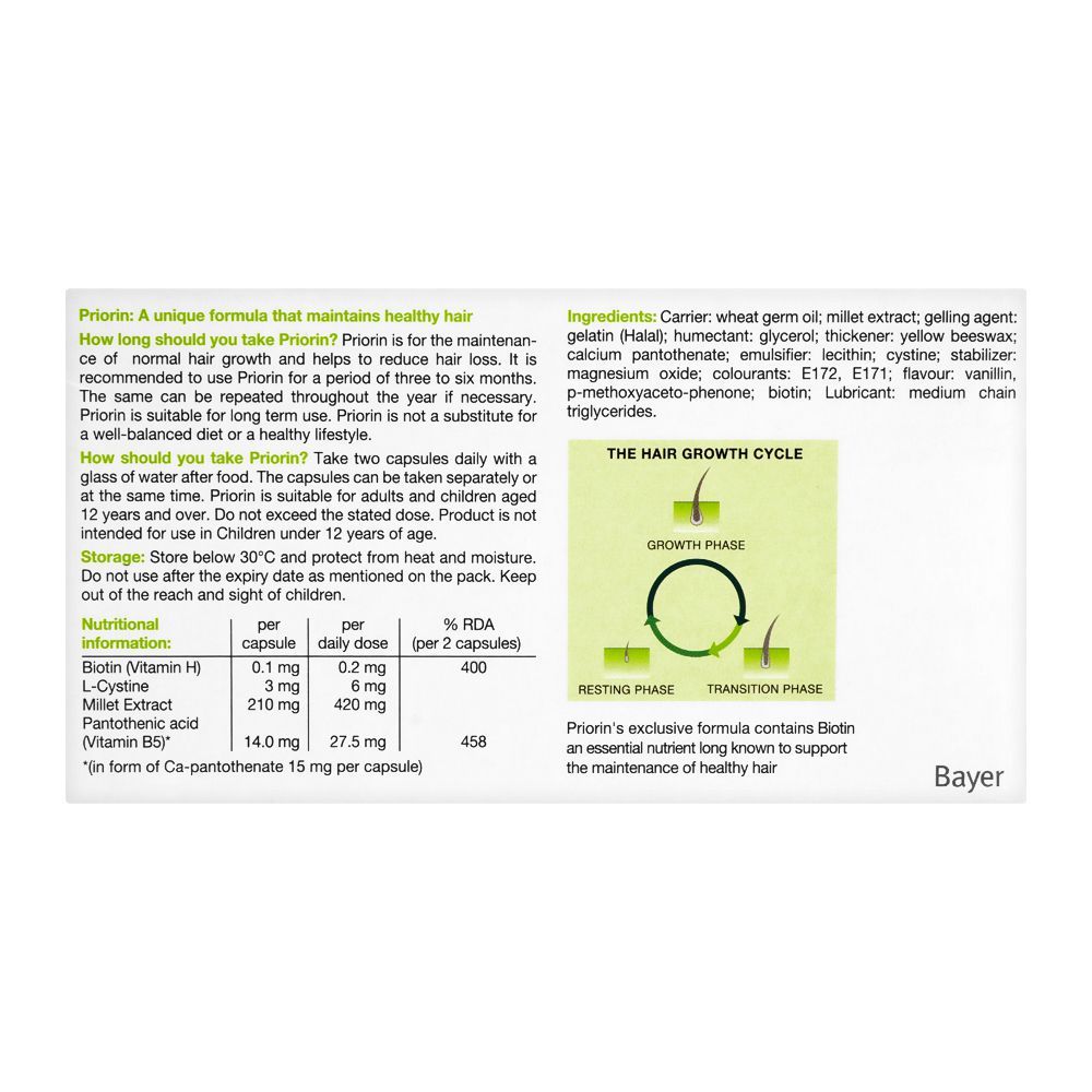 Purchase Bayer Pharmaceuticals Priorin Capsule, Maintains Healthy Hair ...